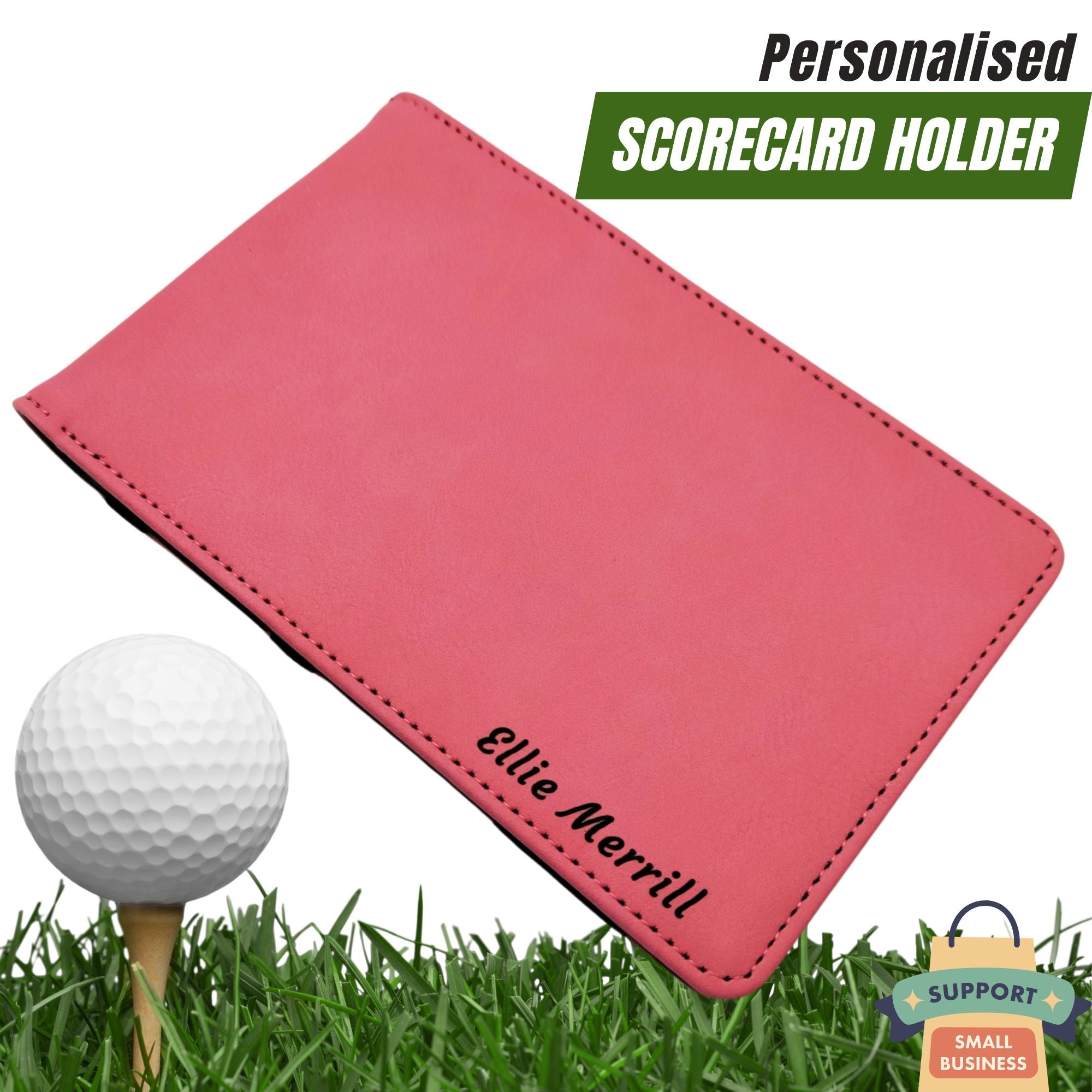 Personalised Golf Scorecard Holder | Pink | Black Engraving